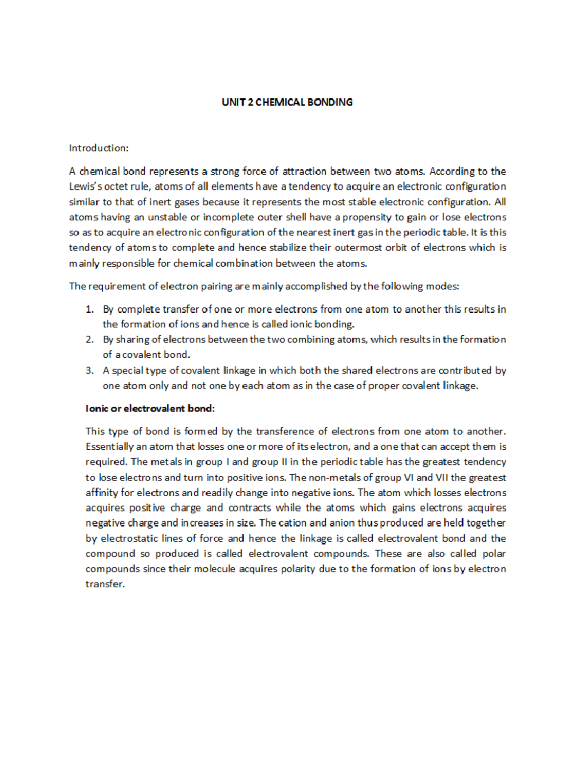 Unit-2chemical bonding - Chemistry - Studocu
