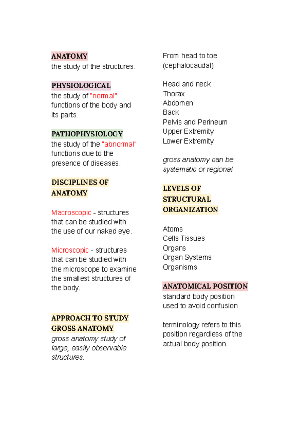 Anatomy-Intro - reviewer for anaphy introduction - ANATOMY the study of ...