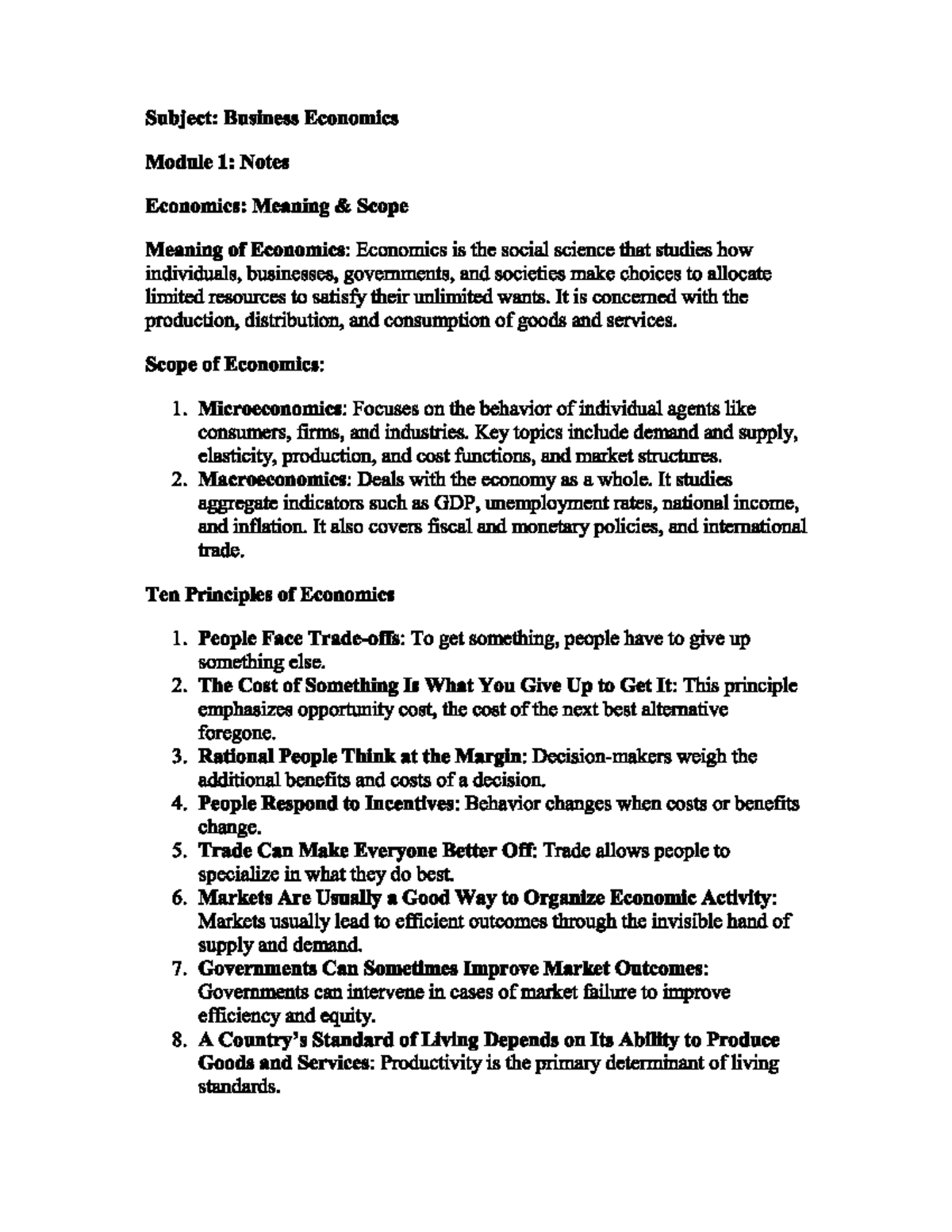 Print 1 - good - Subject: Business Economics Module 1: Notes Economics ...