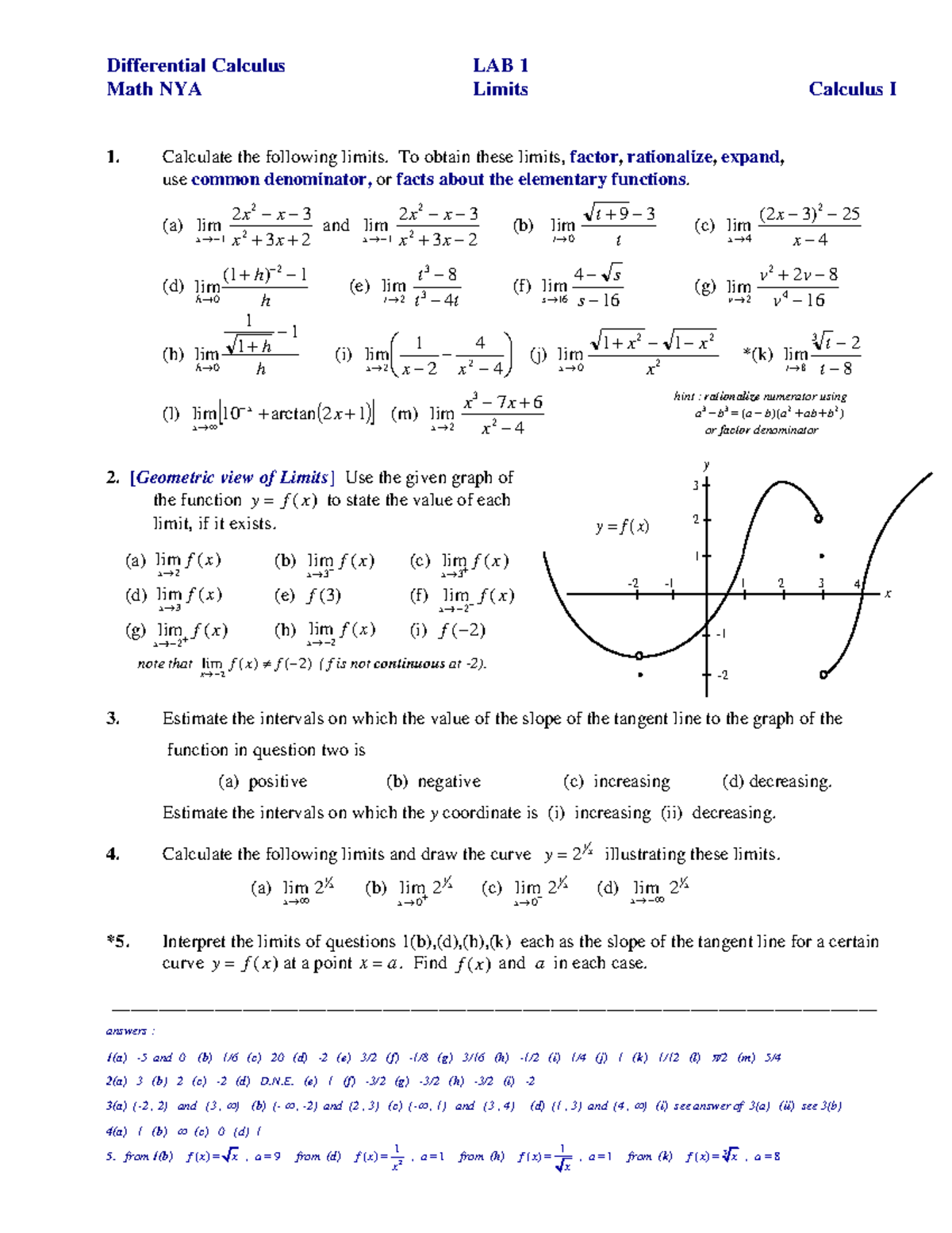 NYA Lab 1 Limits - Differential Calculus LAB 1 Math NYA Limits Calculus ...