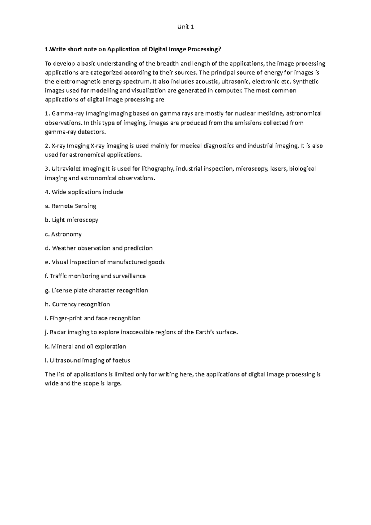 Ip unit1 - IP unit - 1 short note on Application of Digital Image ...