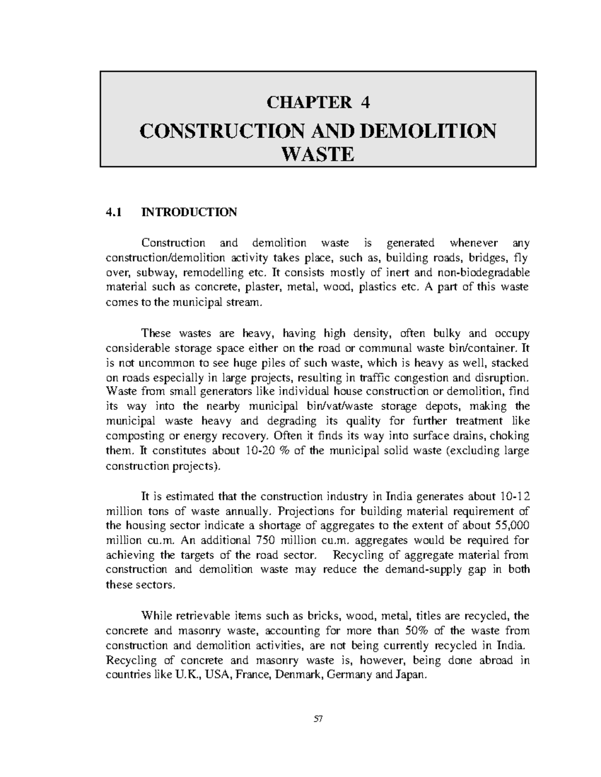 Waste demoliton and sources - CHAPTER 4 CONSTRUCTION AND DEMOLITION ...