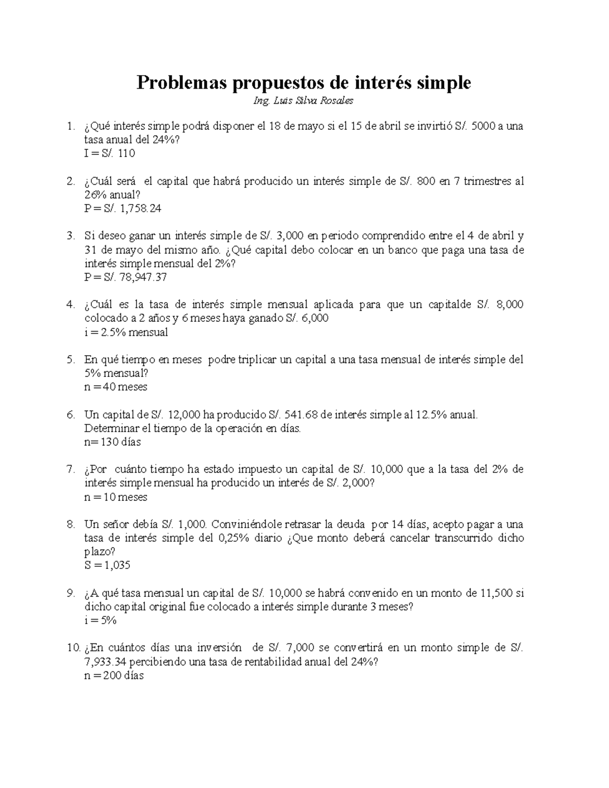 INT Simple Ejercicios - Problemas propuestos de interés simple Ing ...