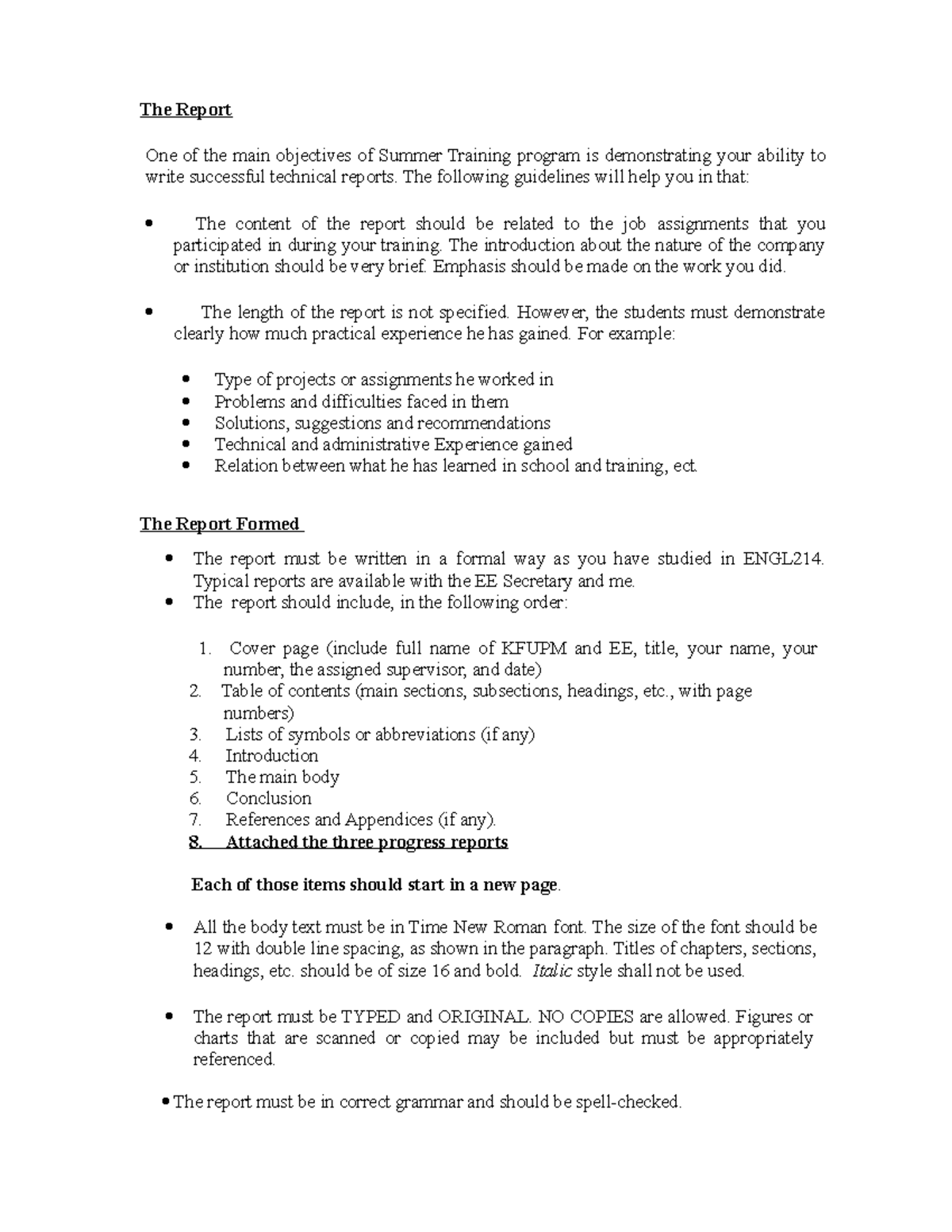 Summer trainig guide - The Report One of the main objectives of Summer ...