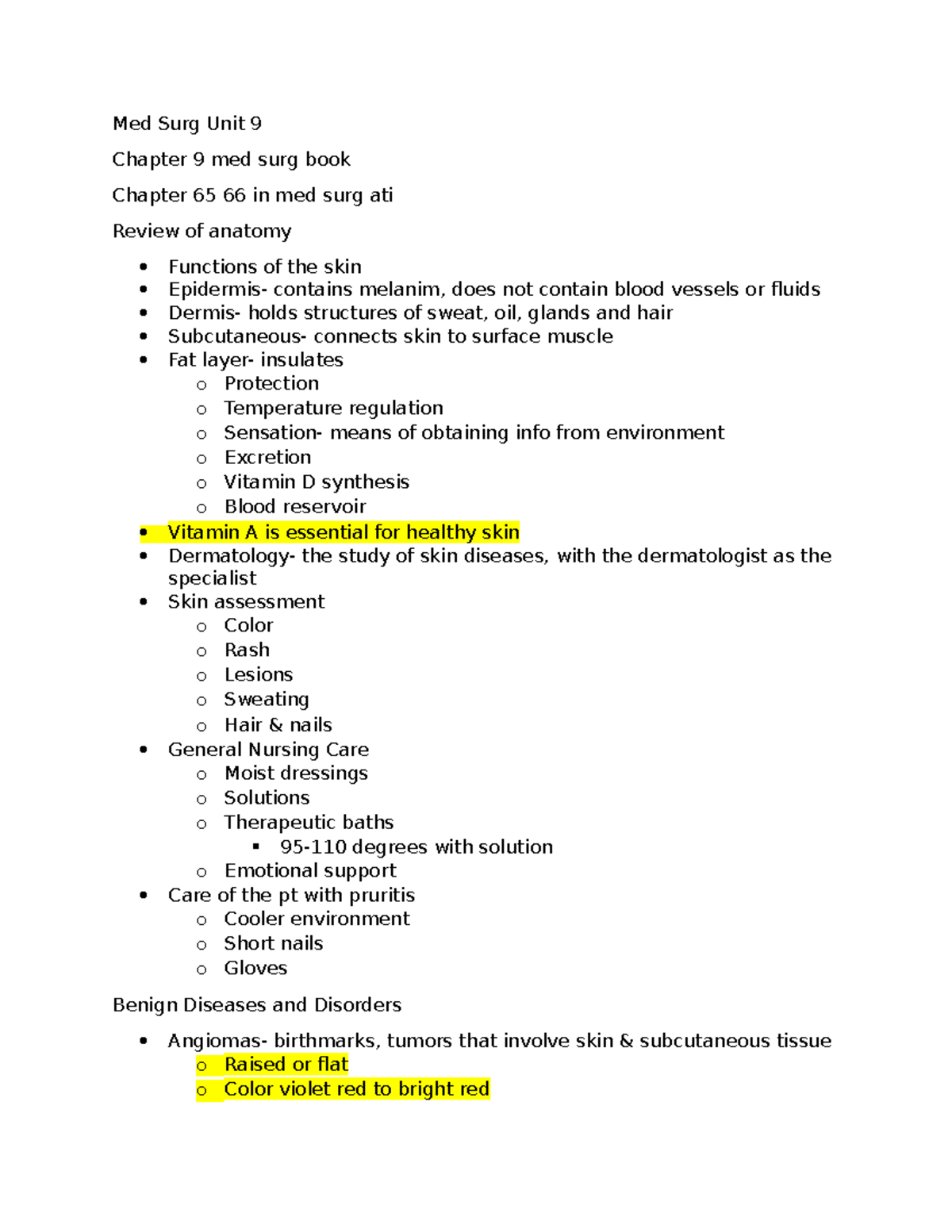 Med Surg Unit 9 - Medical surgical lecture notes from December to April ...
