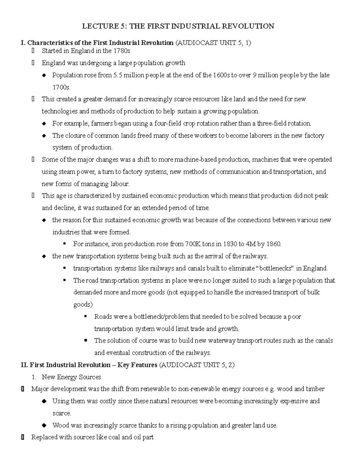 LECTURE 5: THE FIRST INDUSTRIAL REVOLUTION - LECTURE 5: THE FIRST ...