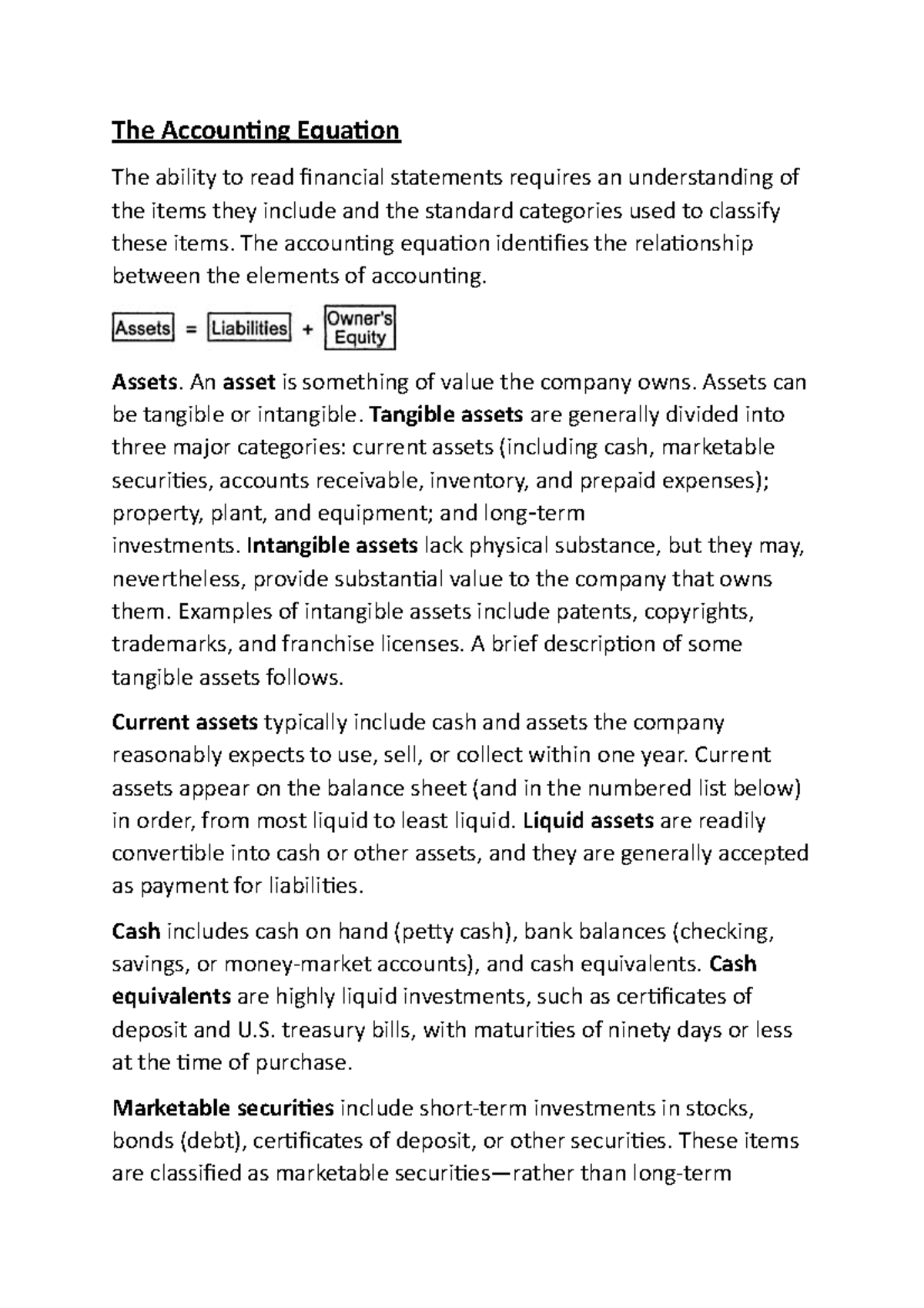 The Accounting Equation - The accounting equation identifies the ...