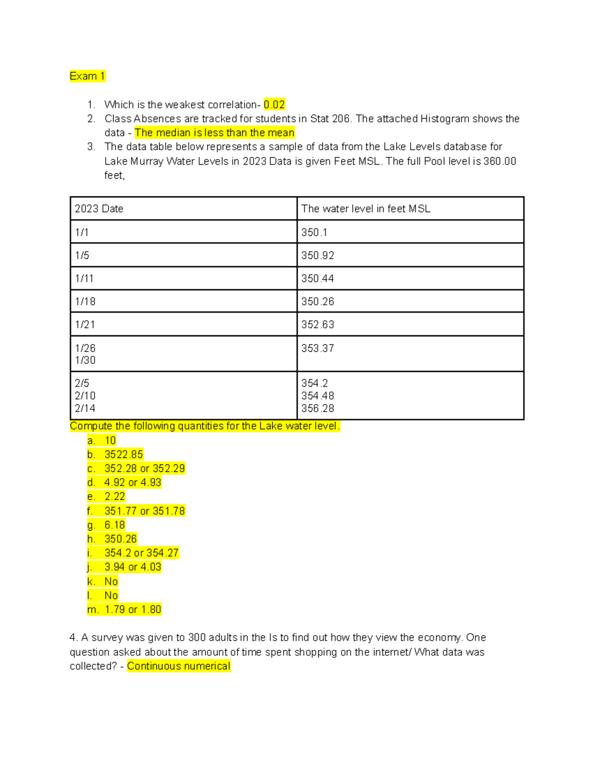 Stat Exam 1 Questions and Answers - Google Docs - Exam 1 Which is the ...