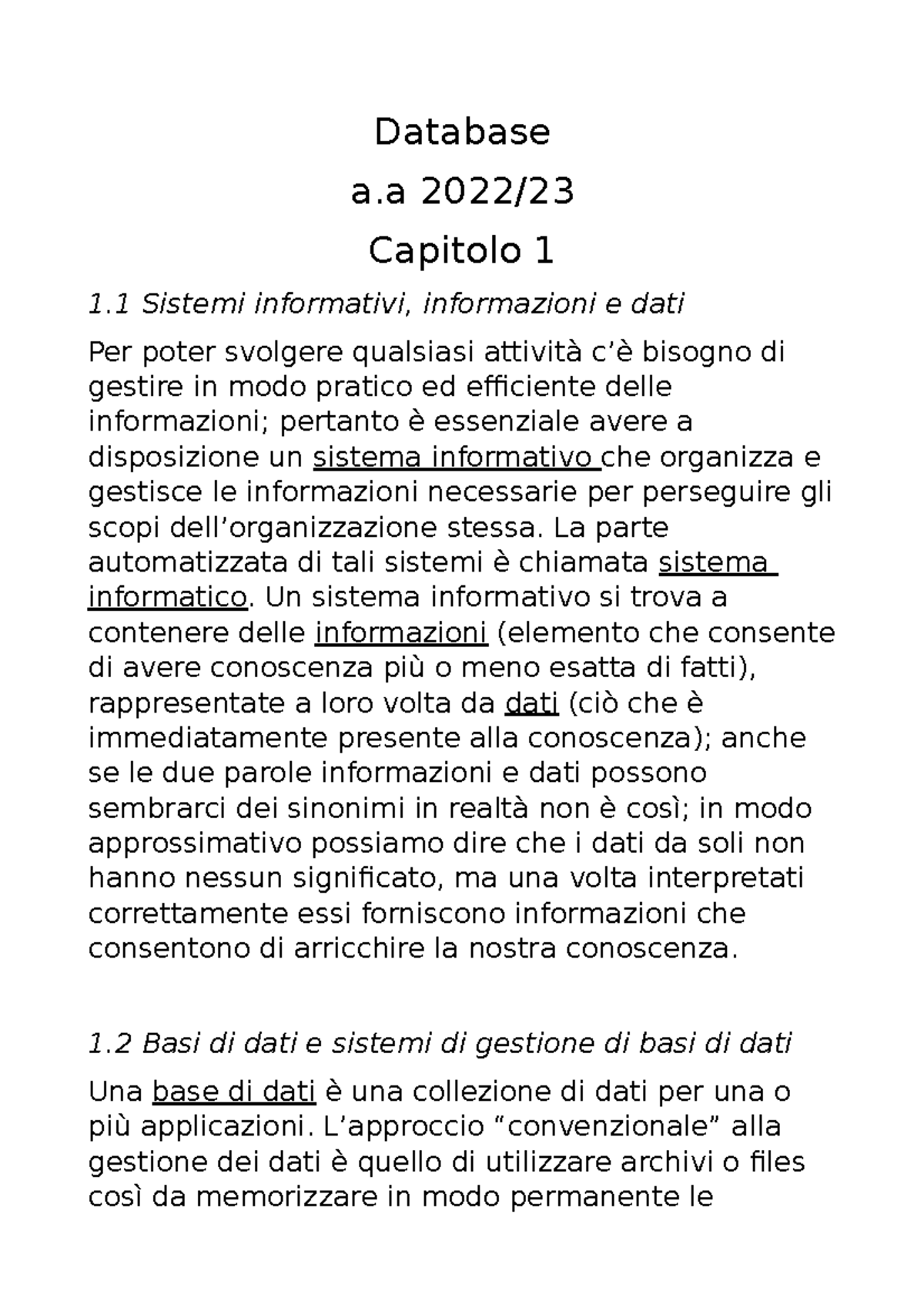 Database teoria - Appunti basi di dati - Database a 2022/ Capitolo 1 1 ...