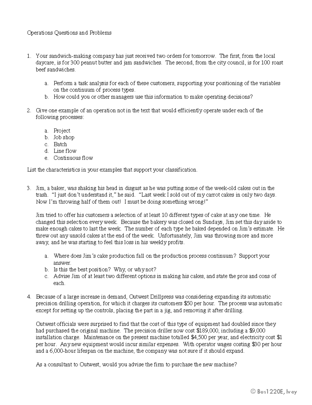 Operations Problems - The course material - © Bus1220E, Ivey Operations Questions and Problems ...