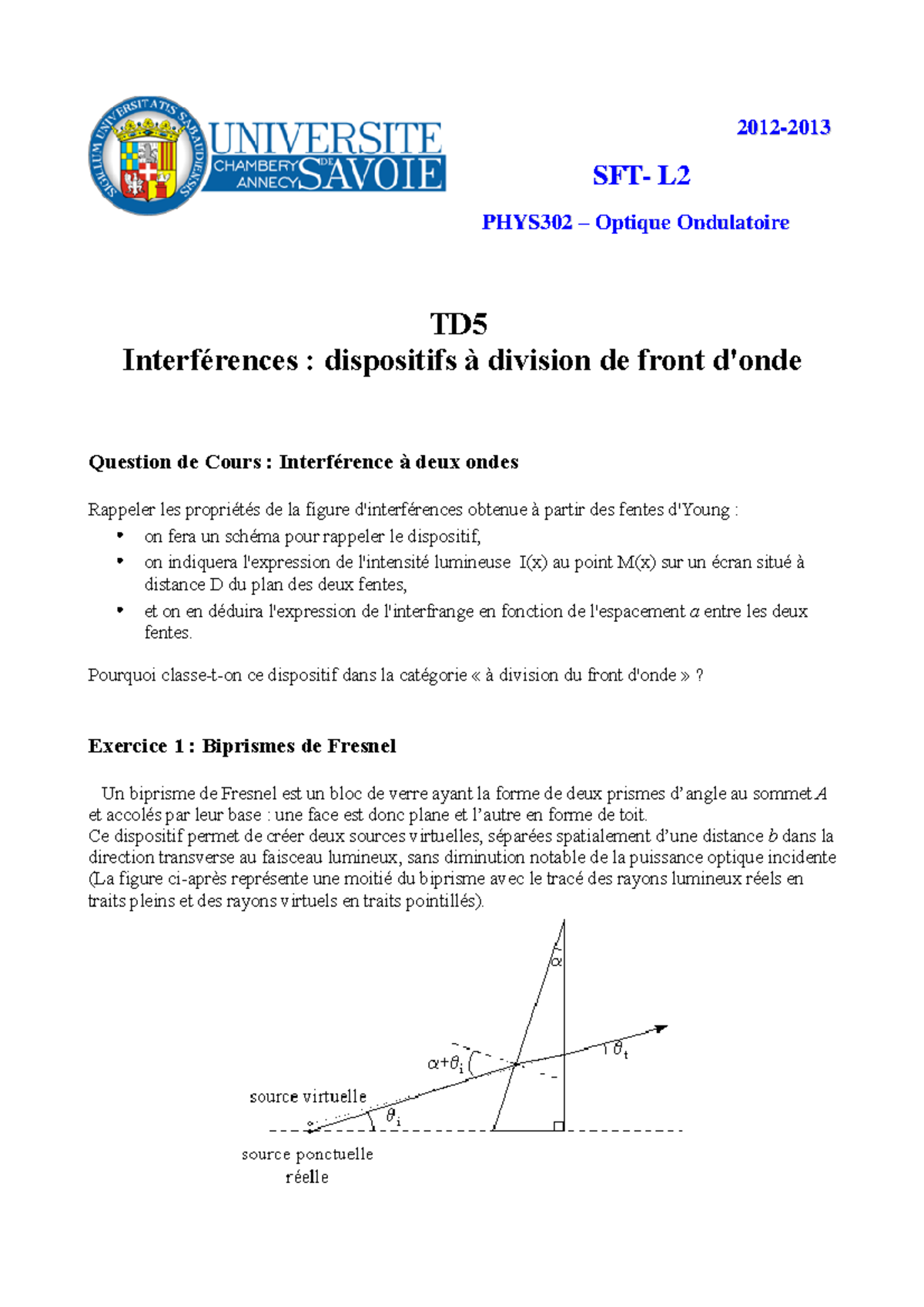 TD5-Interférences à division de front d'onde - Young - 2012-20132012 ...