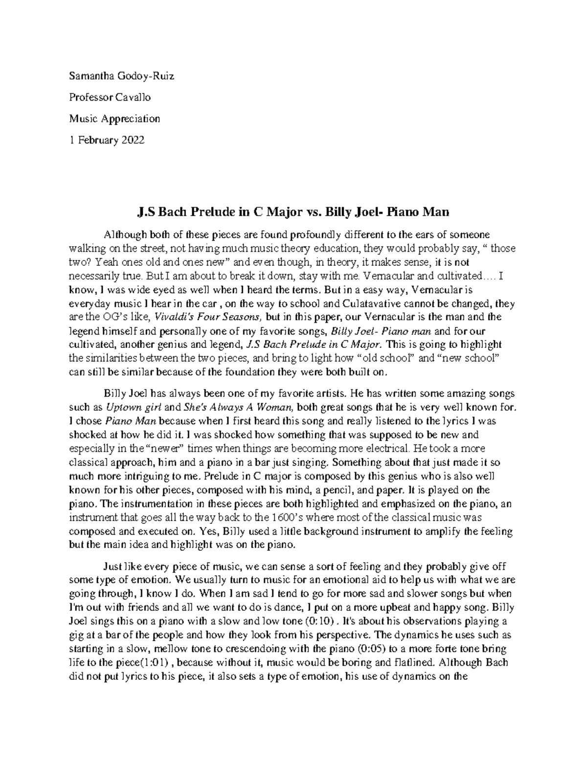 Music final draft - Samantha Godoy-Ruiz Professor Cavallo Music ...