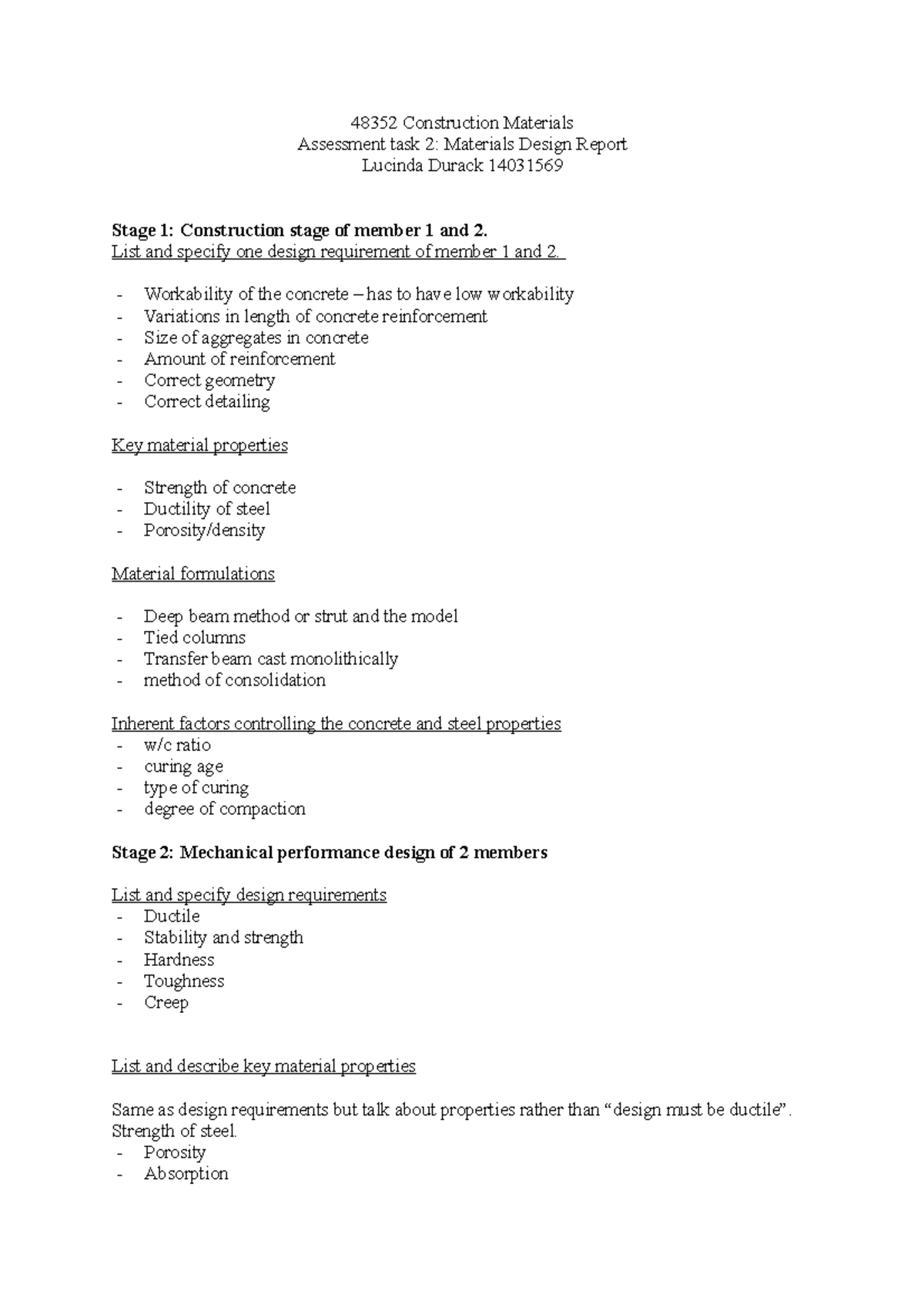Materials design report - construction materials - 048352 - Studocu