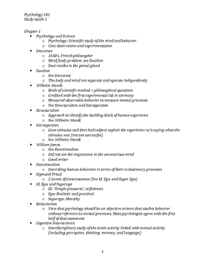 PSYCH 101 - Study Guide 4 - Psychology 101 Study Guide 4 Chapter 11 ...