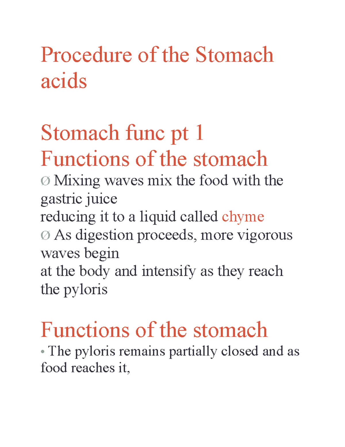 Procedures of stomach - 12 - Procedure of the Stomach acids Stomach func pt 1 Functions of the ...