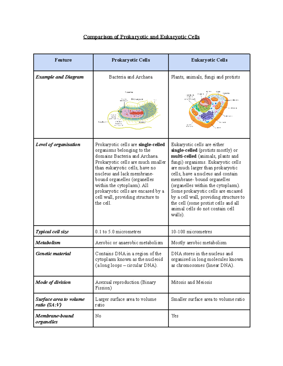 Comparison of Prokaryotic and Eukaryotic Cells - Prokaryotic cells are ...