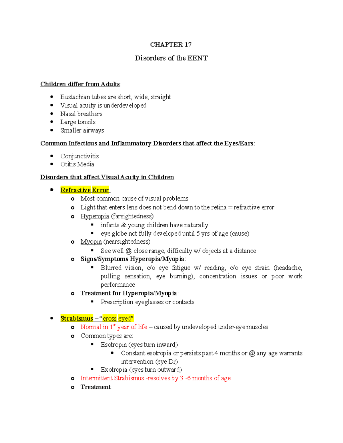 Ch 17 EENT Study Guide - CHAPTER 17 Disorders of the EENT Children ...