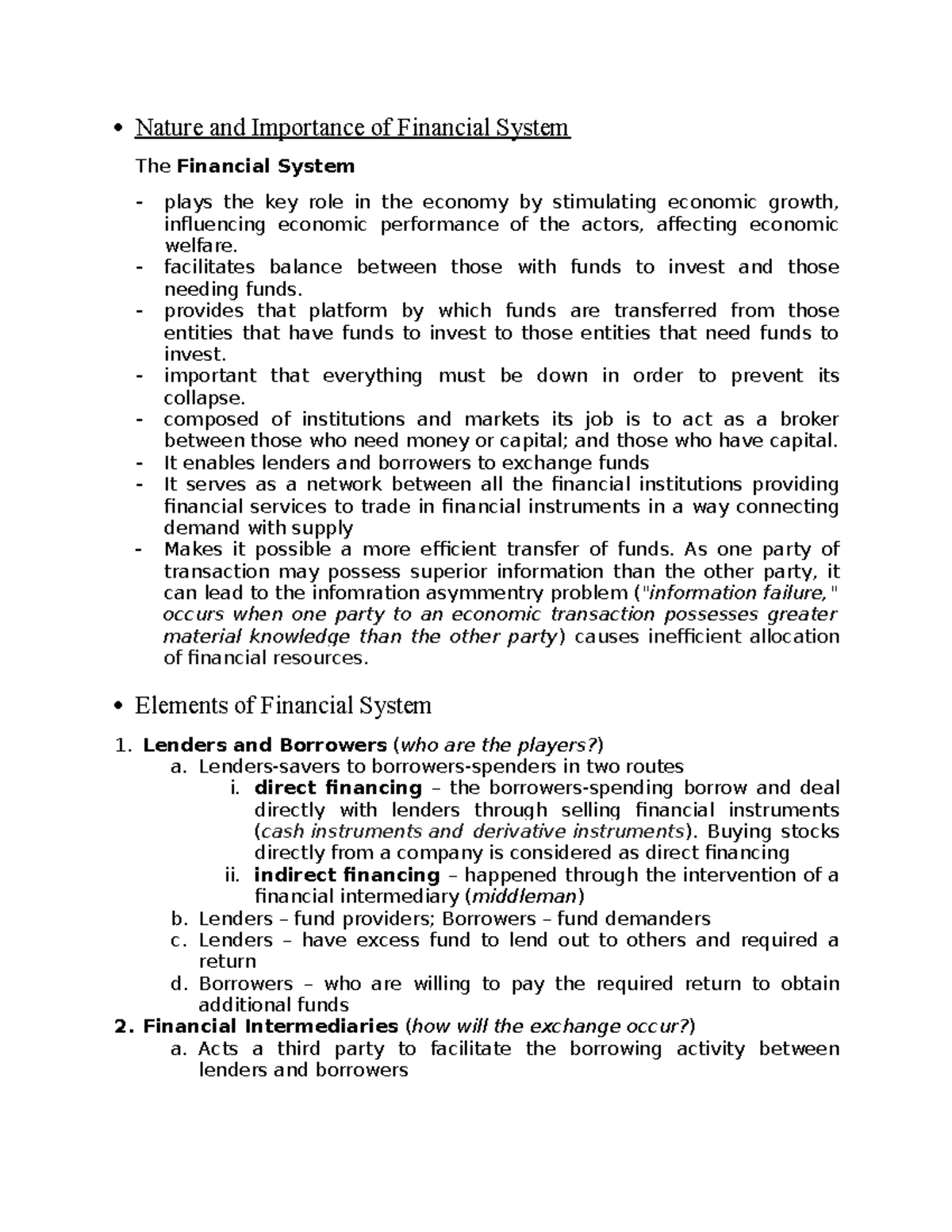 Introduction to Financial Sytem and Financial Market - Nature and ...