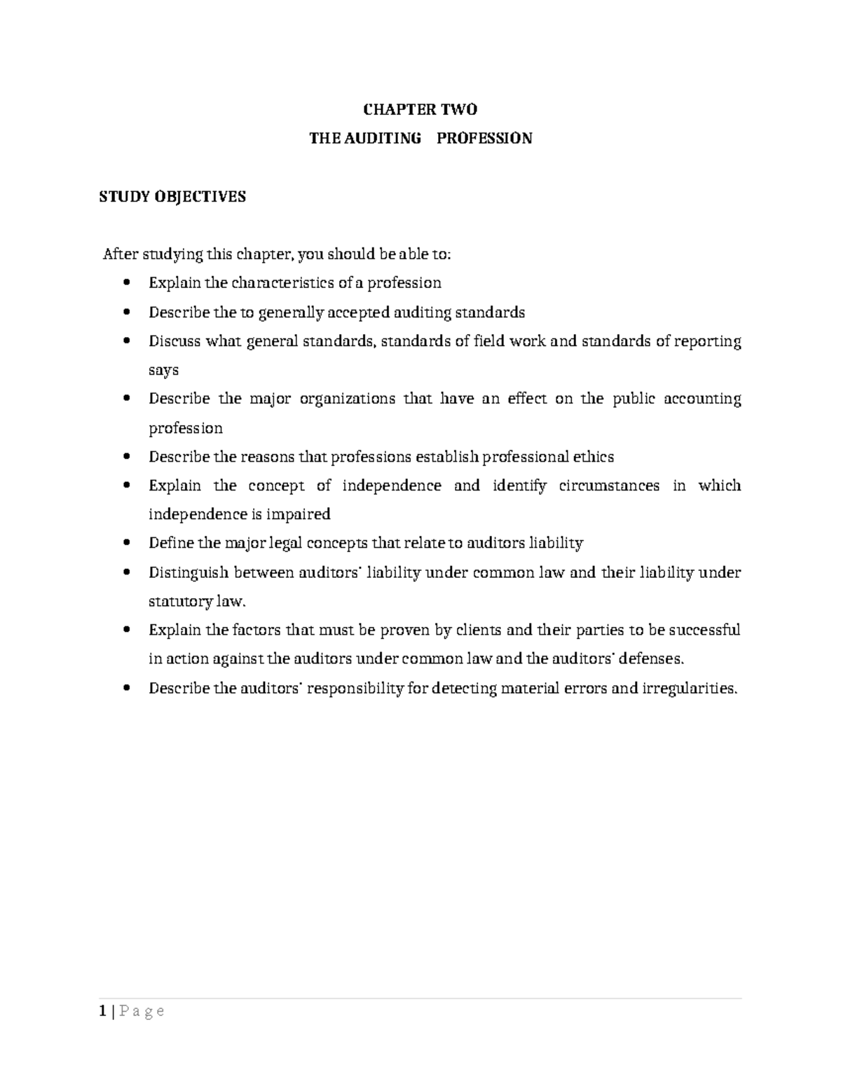 Chapter 2 - Auditing - CHAPTER TWO THE AUDITING PROFESSION STUDY OBJECTIVES After studying this ...