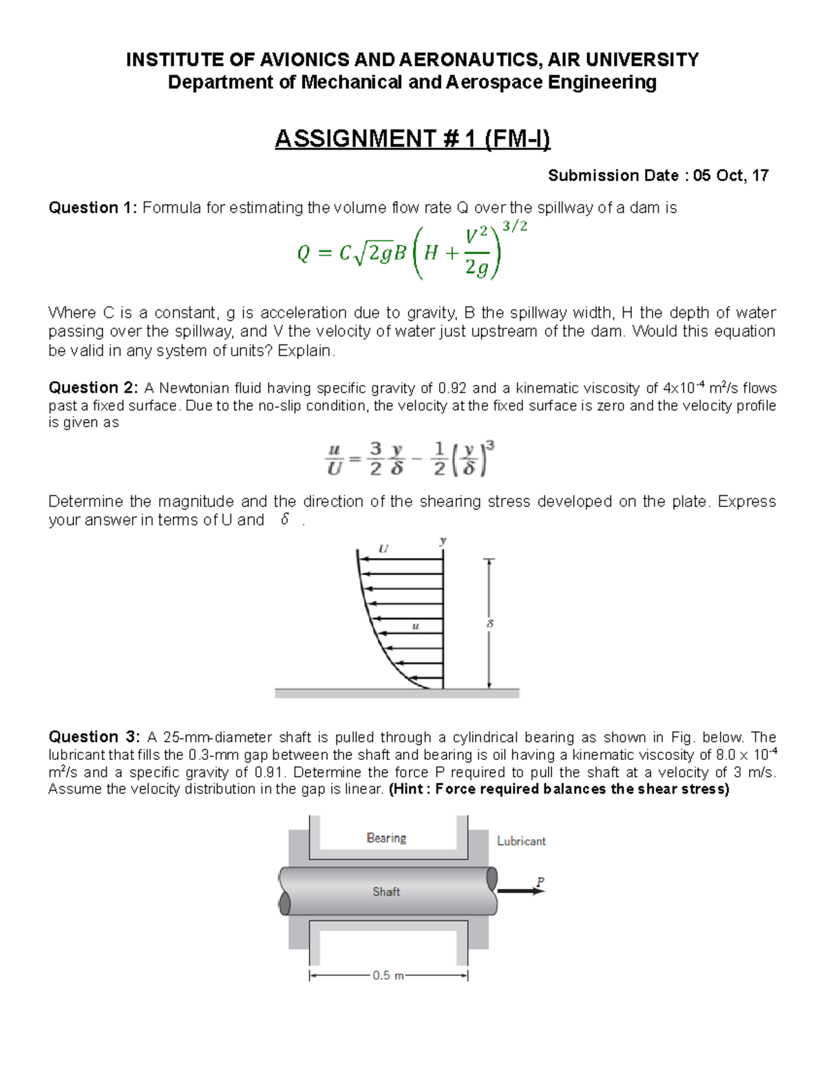 Assignment 1 - INSTITUTE OF AVIONICS AND AERONAUTICS, AIR UNIVERSITY ...