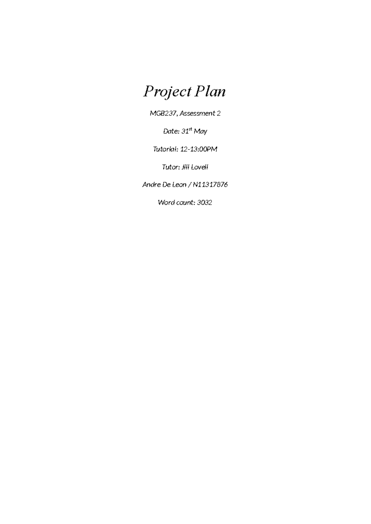 Projectplan a2 mgb237 - project plan........ - Project Plan MGB237 ...