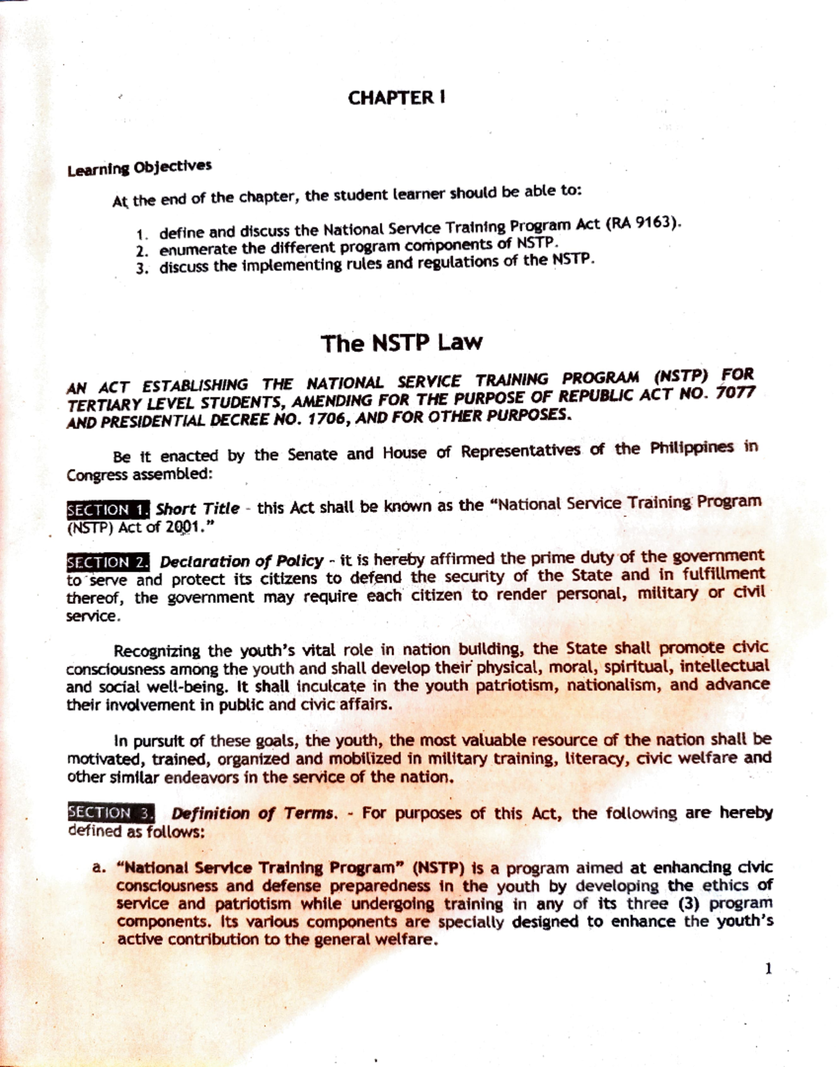 Chapter 1 - Notes - CHAPTERI Learning Objectives At the end of the ...