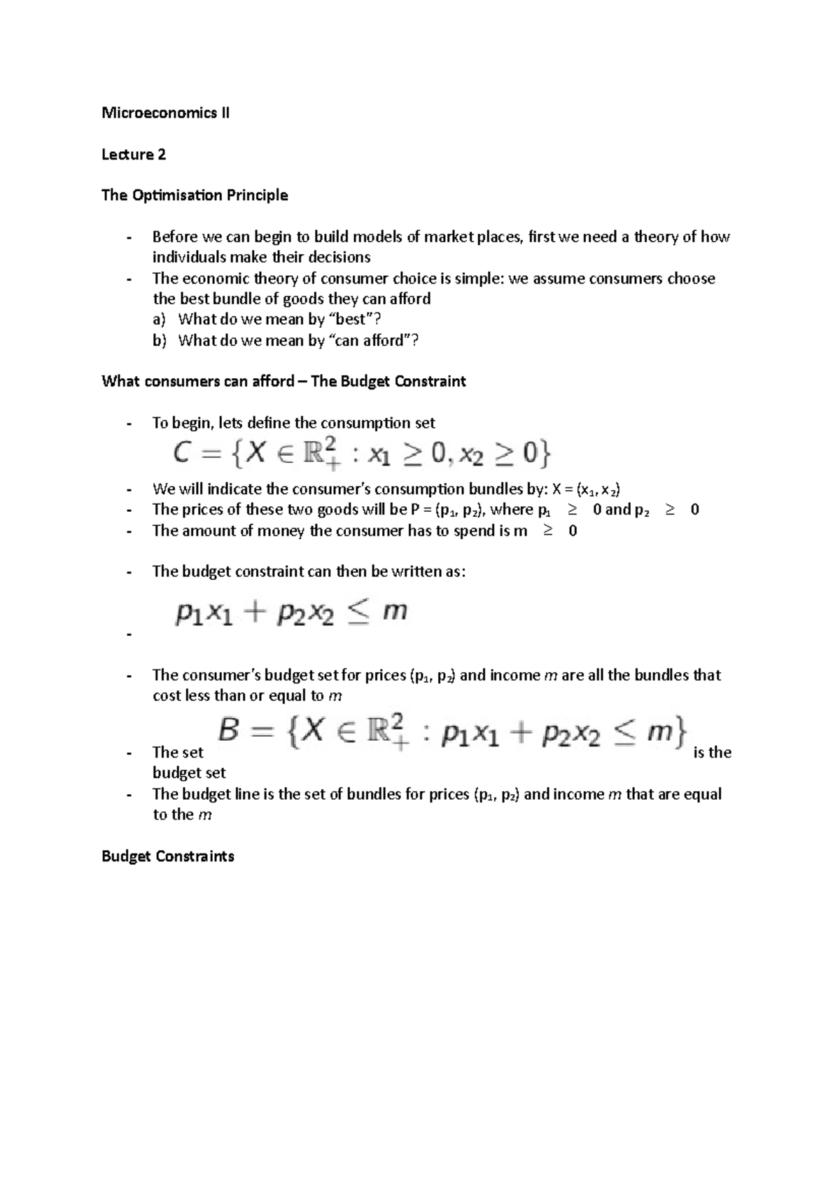 Lecture 2 Budgets - Term 1, Dr Graeme Pearce - Microeconomics II ...