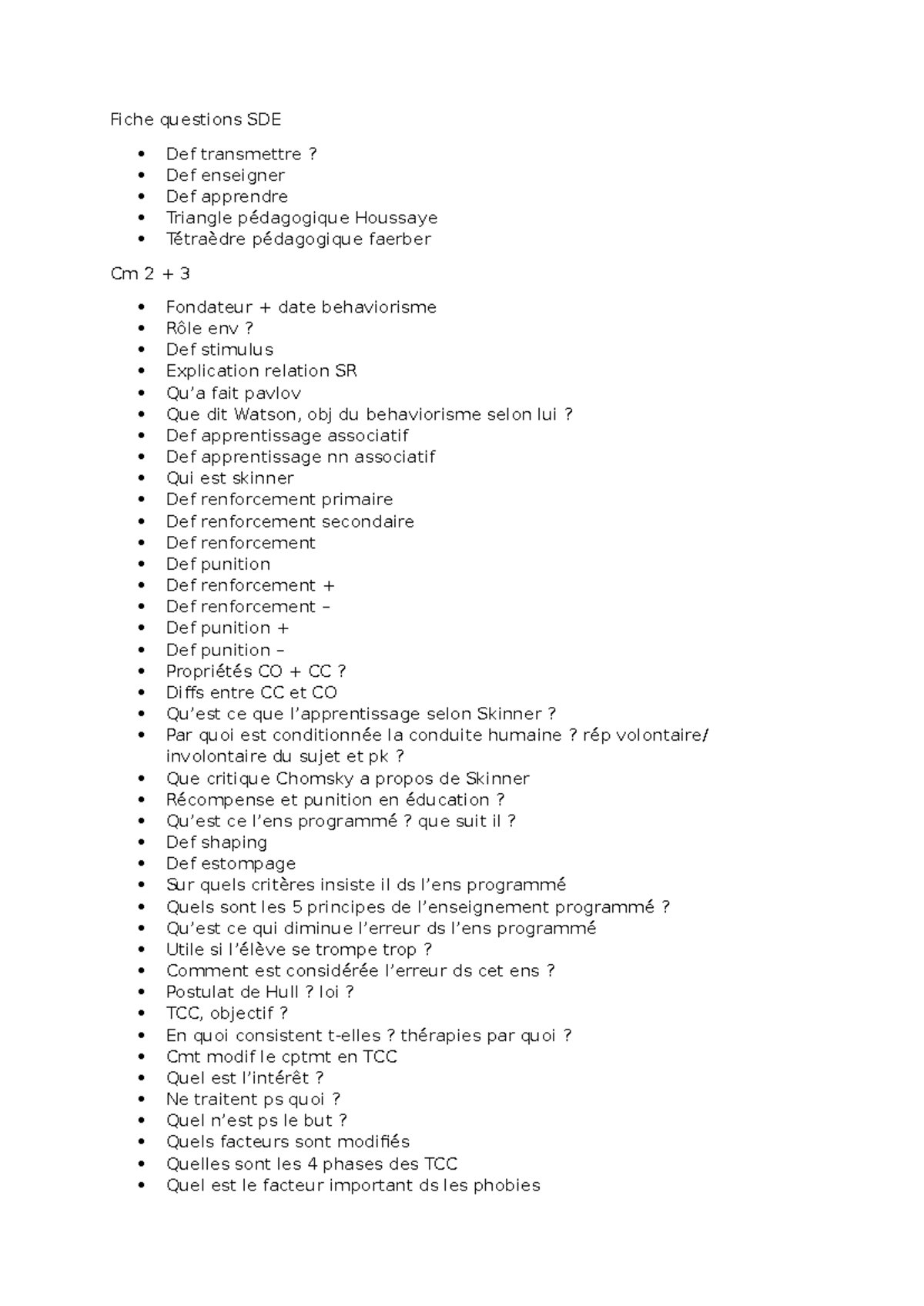 Fiche questions SDE théories et modèles de l'apprentissage - Fiche ...