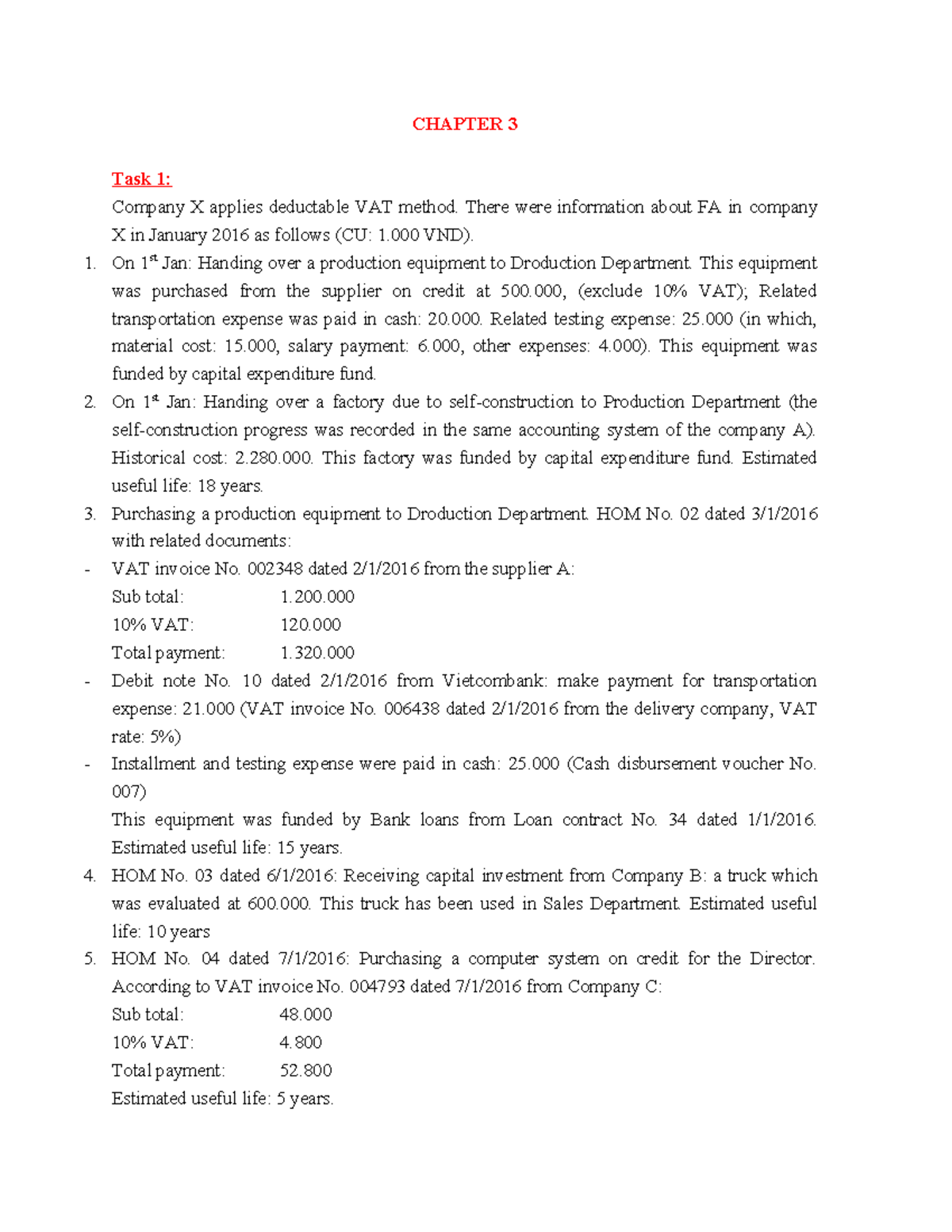 Chapter 3 - abcde - CHAPTER 3 Task 1 : Company X applies deductable VAT ...