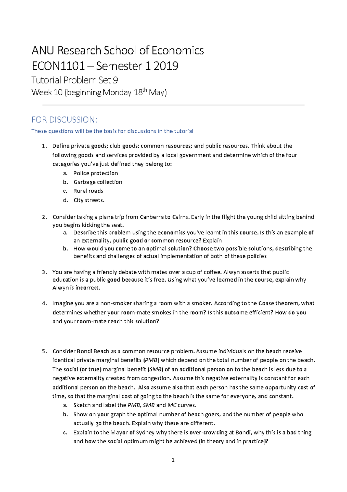 Tutorial 9 ECON1101 S12020 - Warning: TT: undefined function: 32 1 ANU Research School of ...