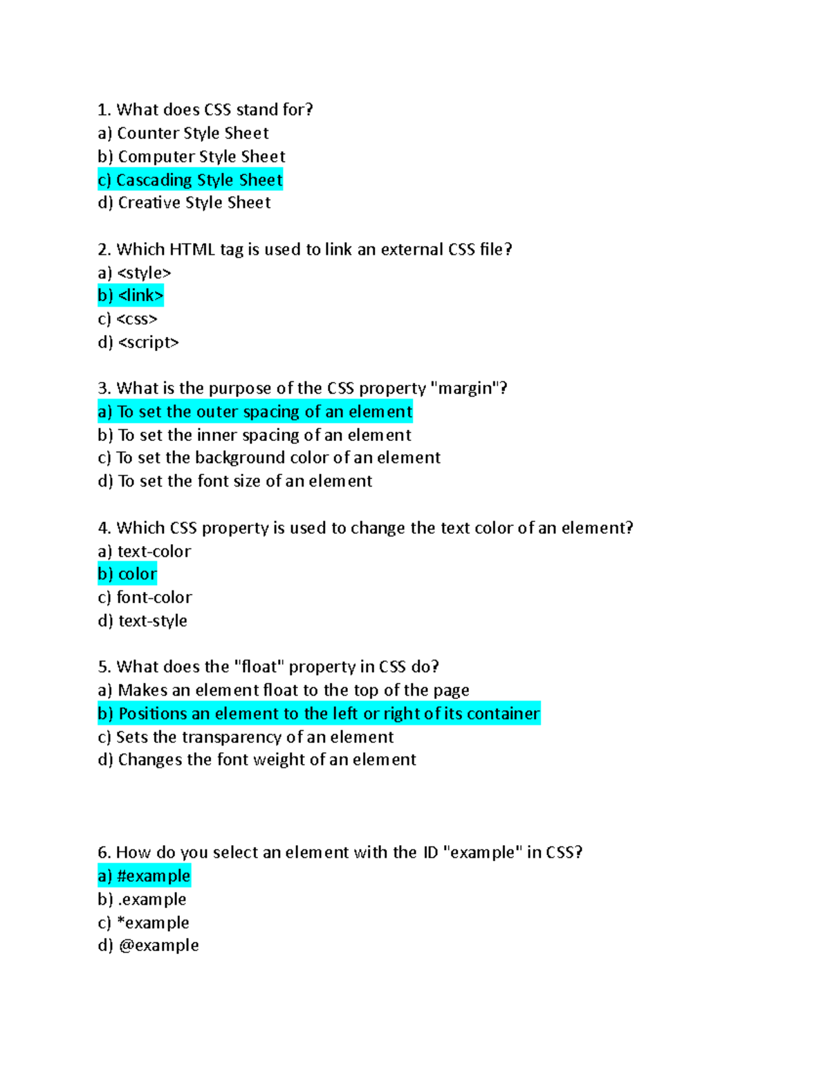 CSS multiple choice - What does CSS stand for? a) Counter Style Sheet b ...