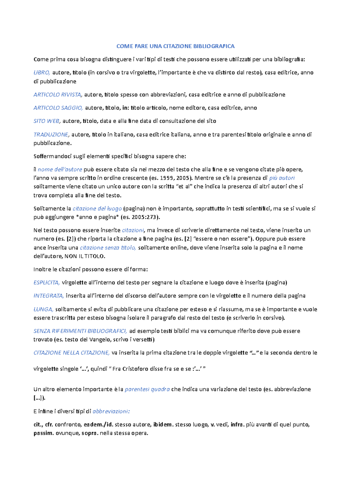 Come fare una citazione bibliografica - COME FARE UNA CITAZIONE ...