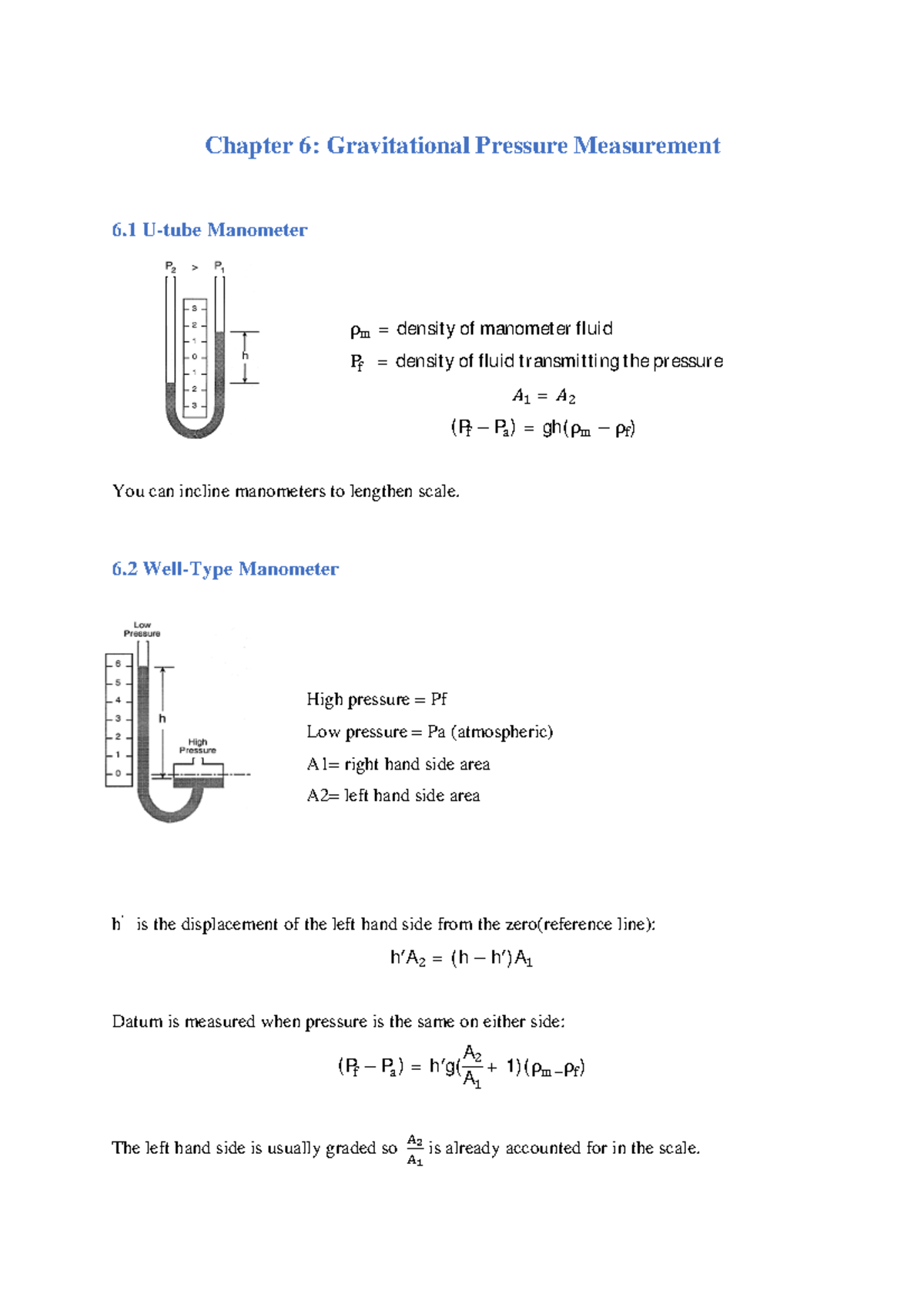Chapter 6 - Pressure measuring devices - Chapter 6 : Gravitational ...