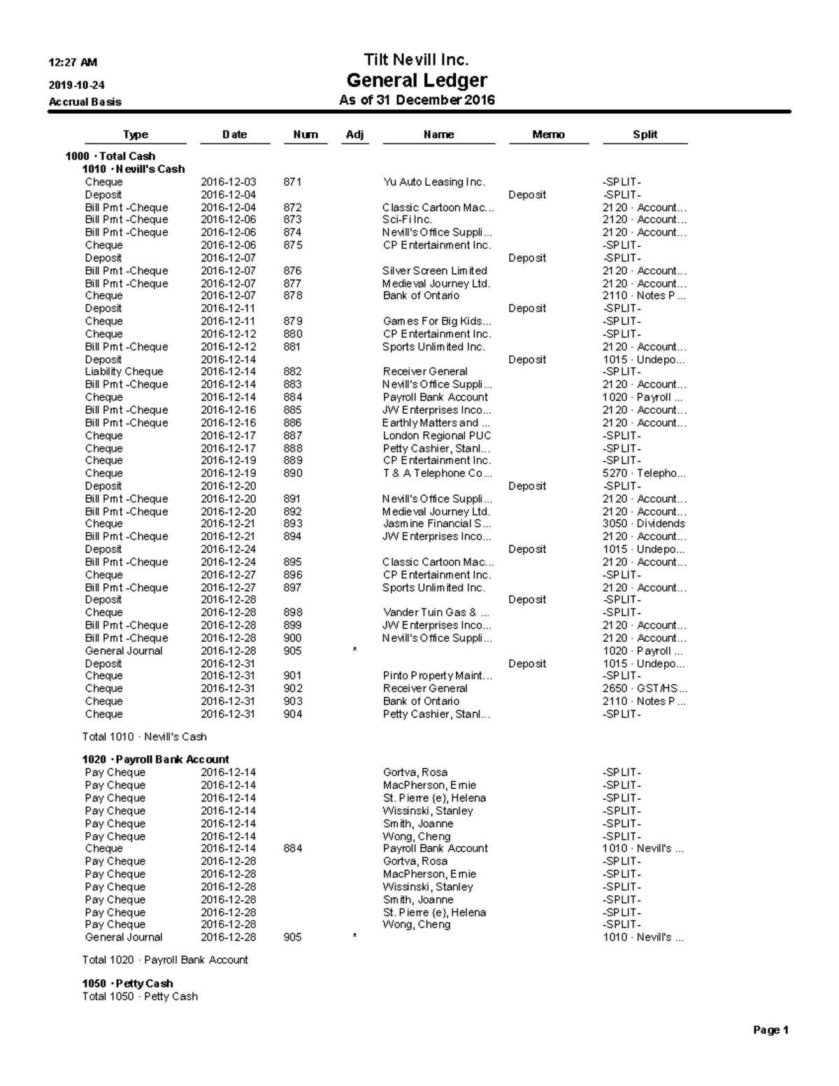 Tilt - General Ledger - tilt assignment - Tilt Nevill Inc. 12:27 AM ...