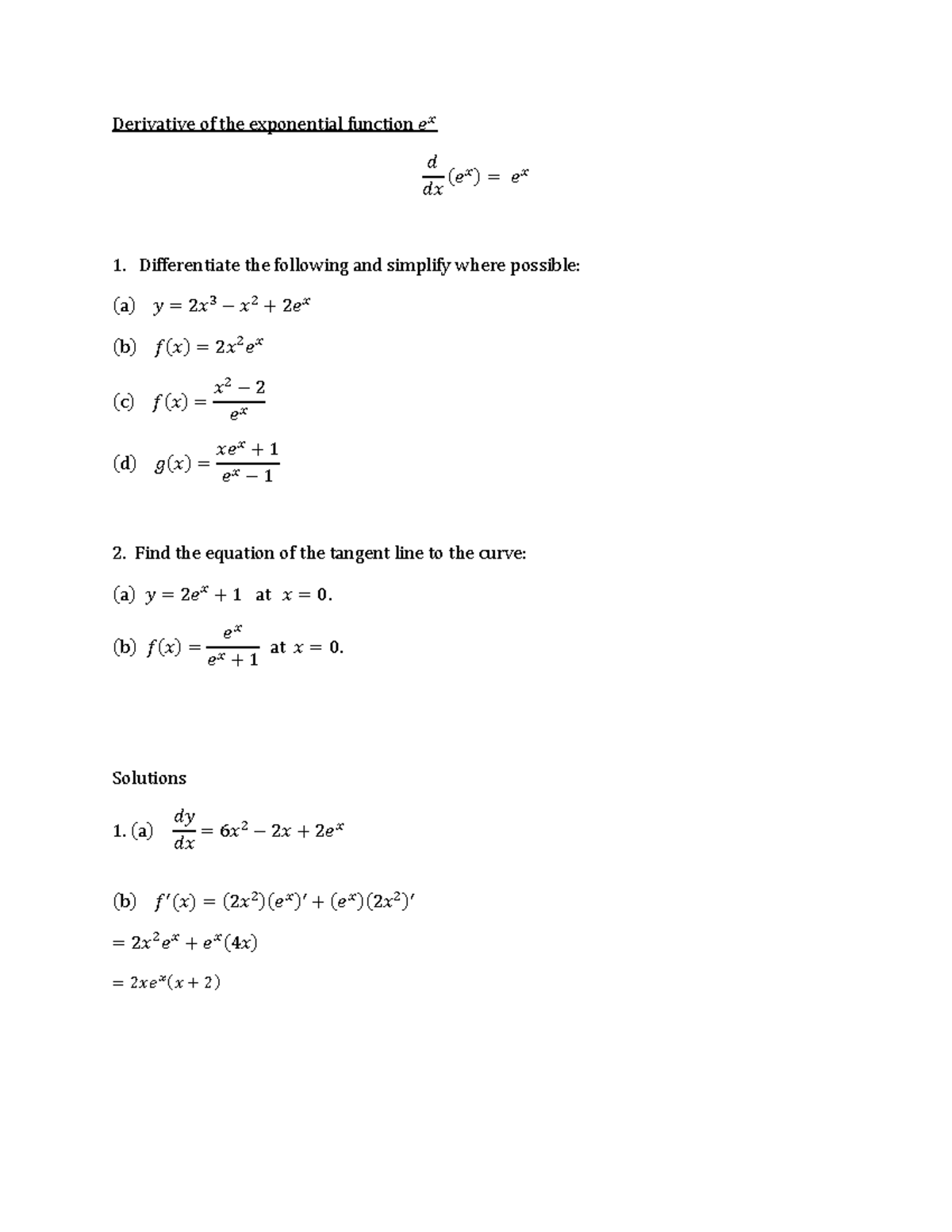 Derivative of the exponential function - Differentiate the following ...