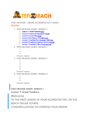 Oct 14, Doc 1 - Module 1 TOTB 140 hour course Lesson 2 classroom ...