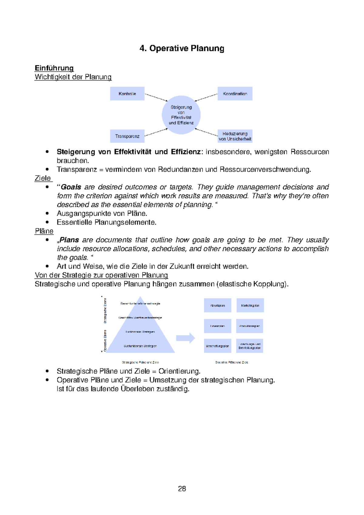 Zusammenfassung Vorlesung 4 - 4. Operative Planung Einführung ...