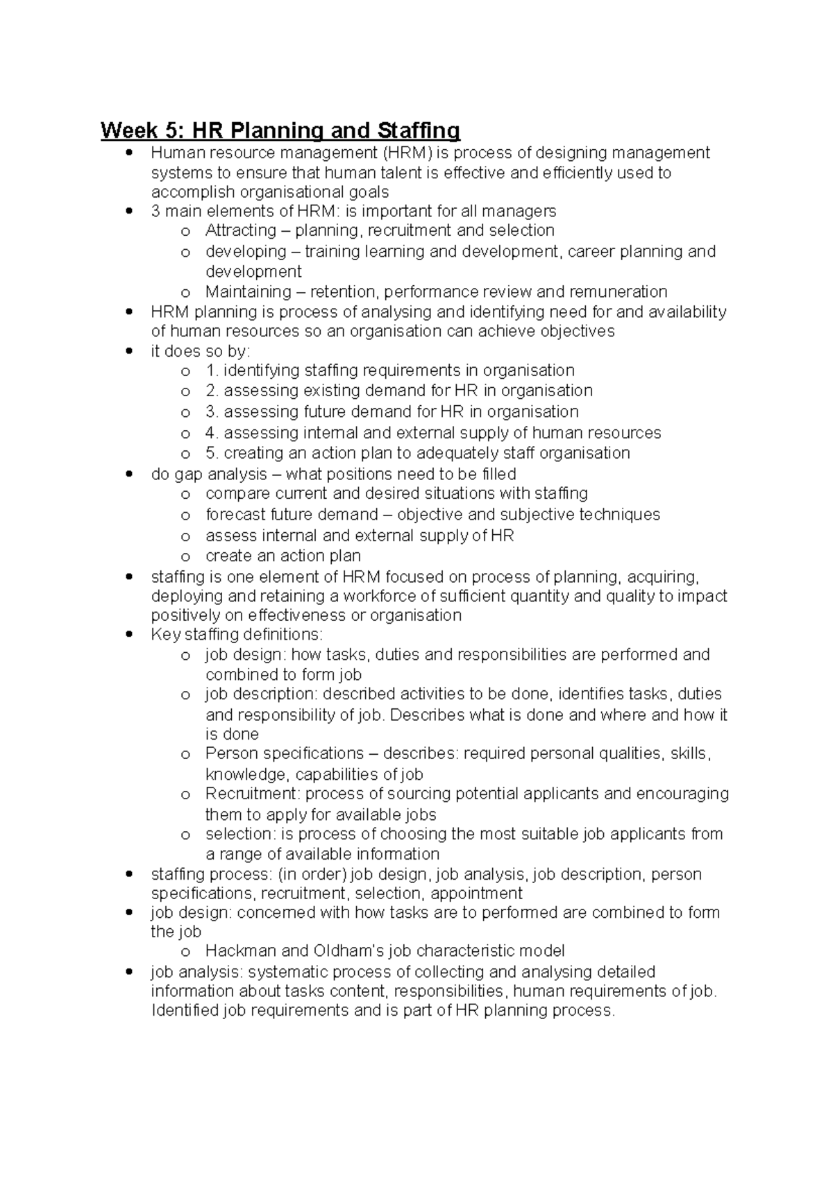 Week 5 work and employability notes - Week 5: HR Planning and Staffing ...