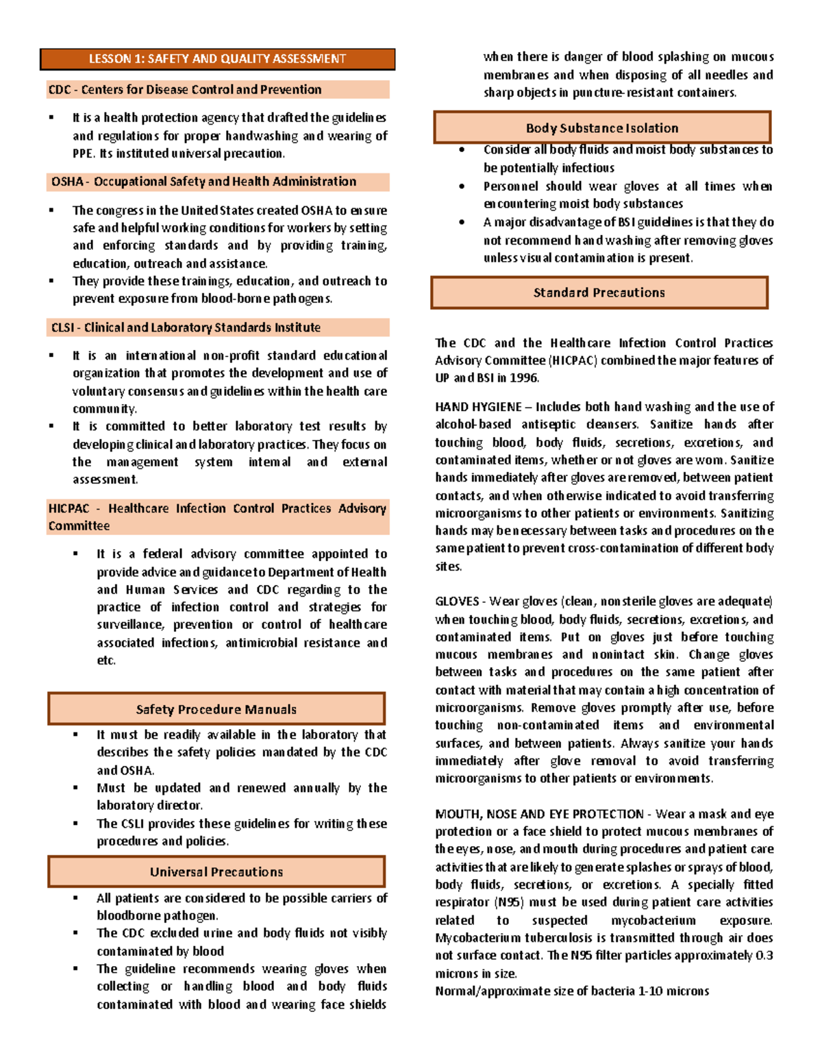 AUBF Lessons 1 5 - Lecture notes - LESSON 1: SAFETY AND QUALITY ...