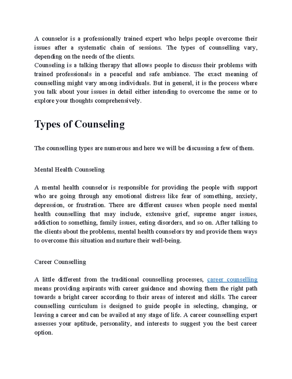Counseling (Sem 6) - Summary M.Sc in Psychology - A counselor is a ...