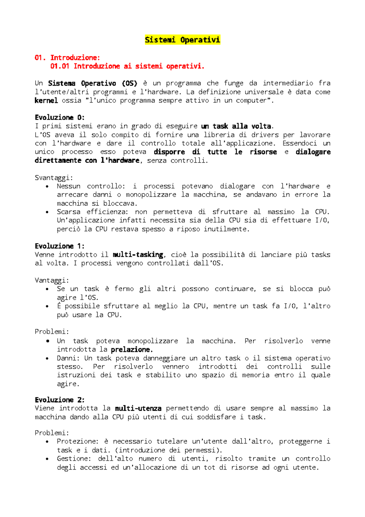 Sistemi Operativi Riassunto - Sistemi Operativi Introduzione: 01 ...