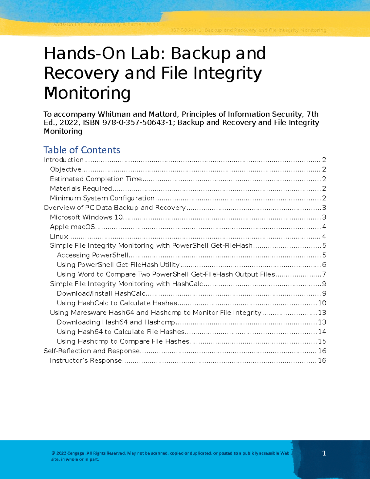 Hands On Lab Backup Recovery and File Integrity Monitoring - 357-50643-1; Backup and Recovery ...