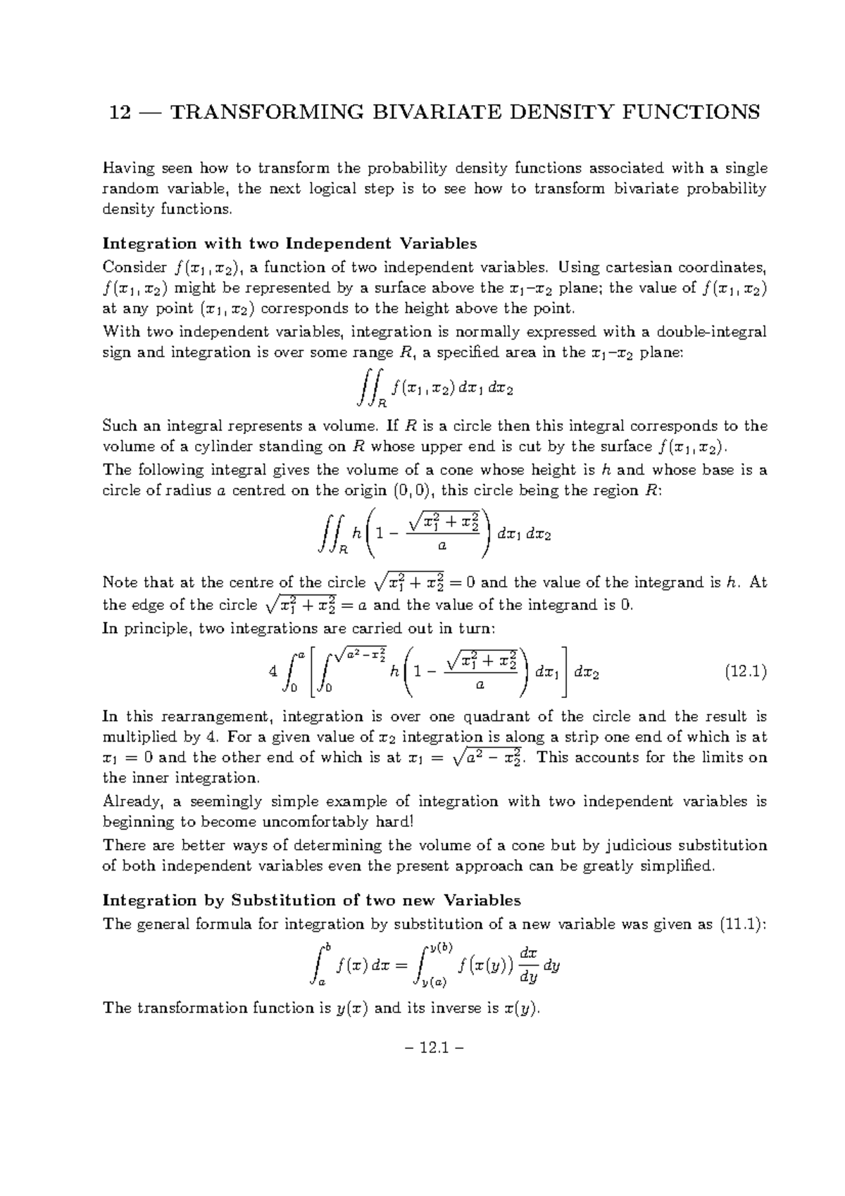 12 — Transforming Bivariate Density Functions - 12 — TRANSFORMING BIVARIATE DENSITY FUNCTIONS ...