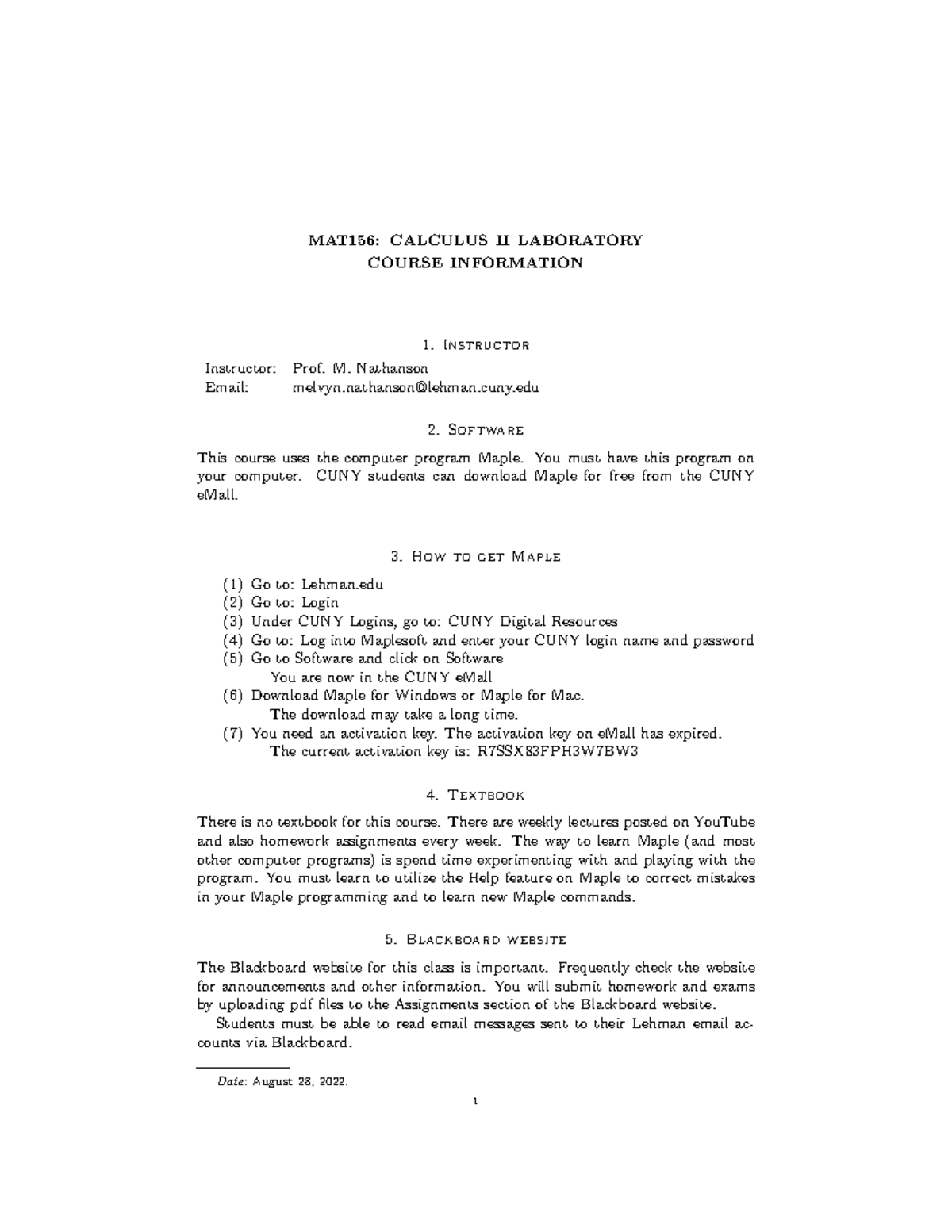 Math 156-Course Information - MAT156: CALCULUS II LABORATORY COURSE ...