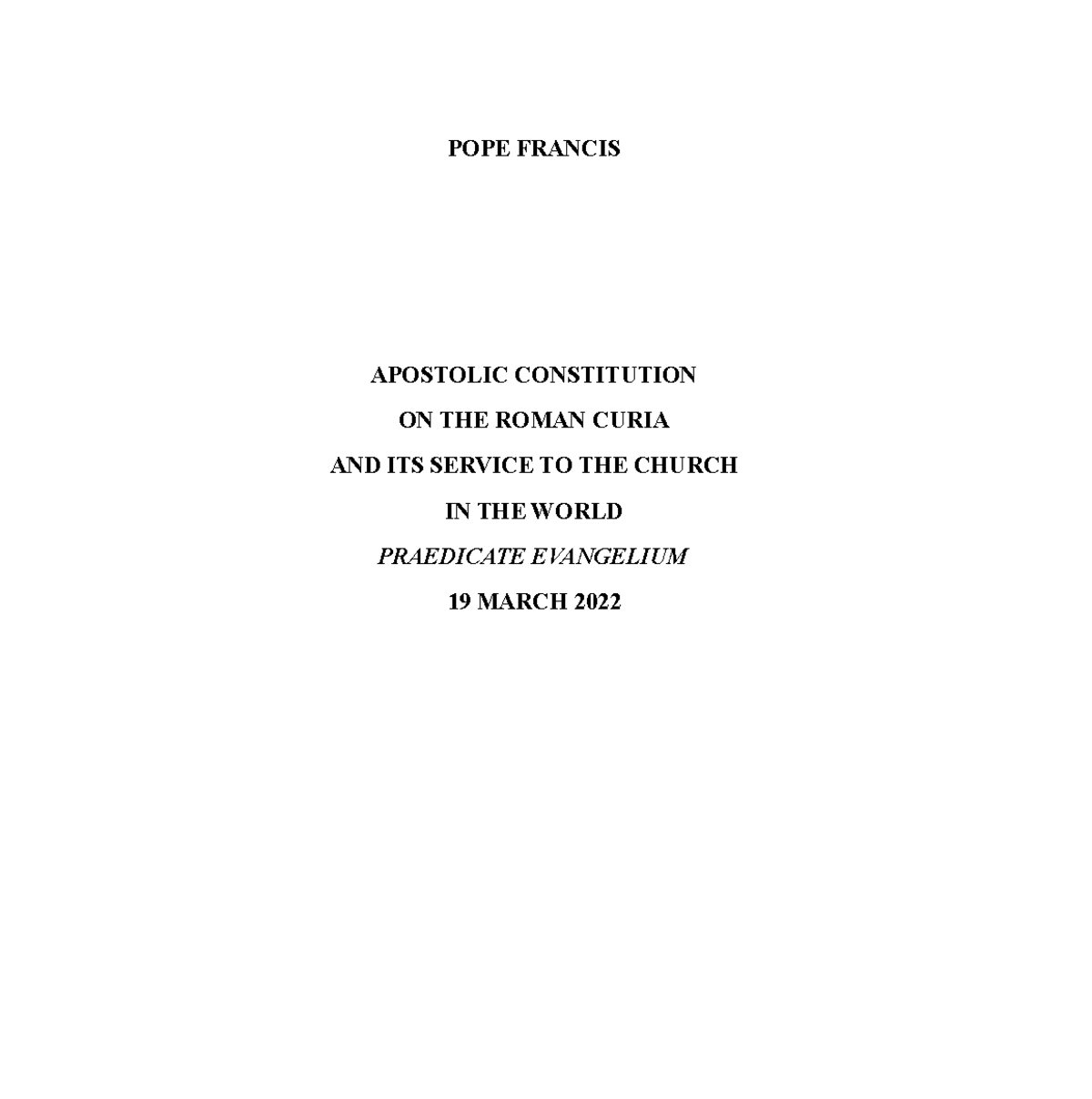 Praedicate Evangelium English - POPE FRANCIS APOSTOLIC CONSTITUTION ON ...