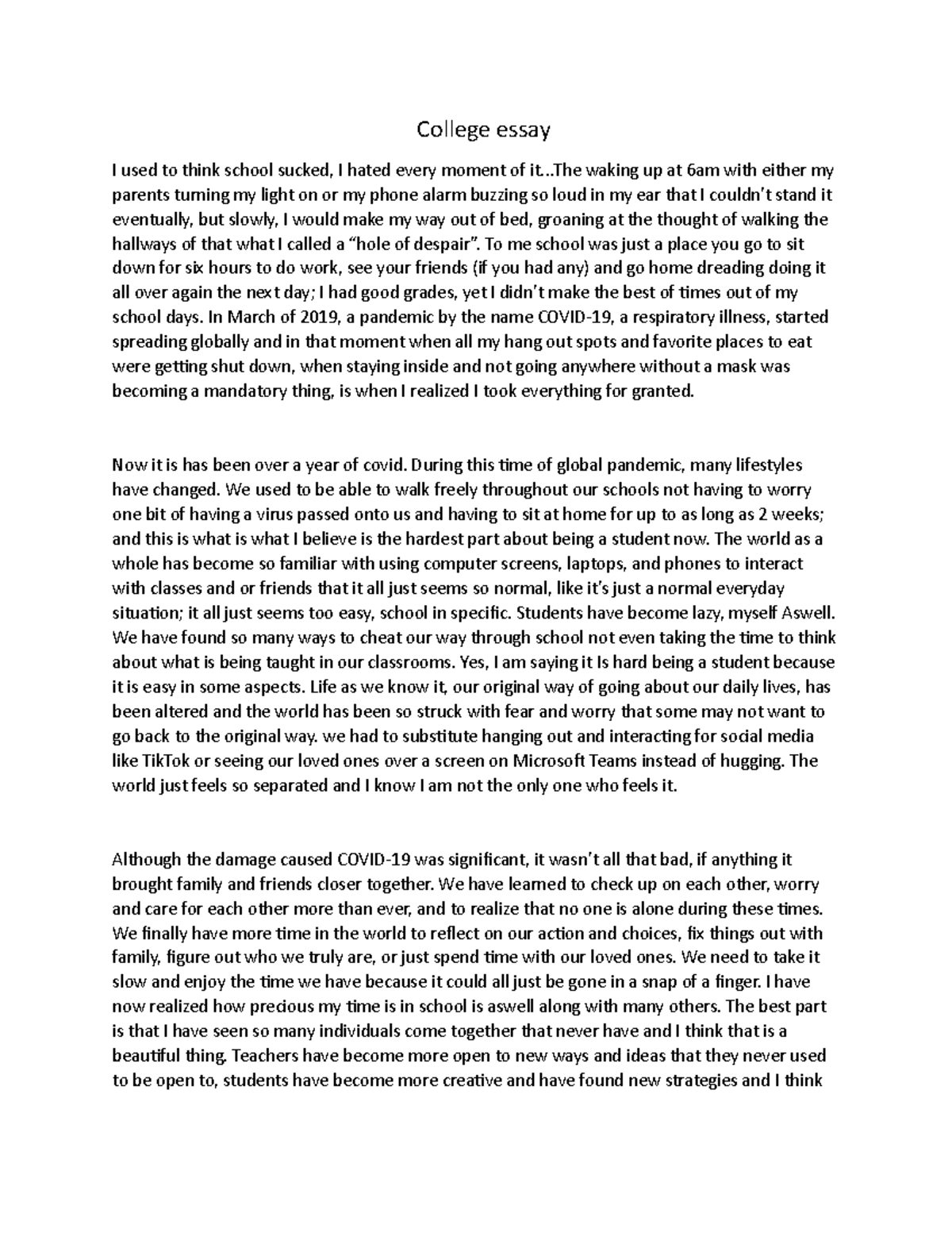 College essay 1 - this is from high school avid - College essay I used ...