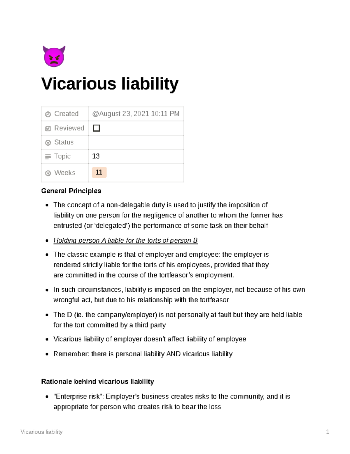 Vicarious liability - m Vicarious liability Created Reviewed Status ...