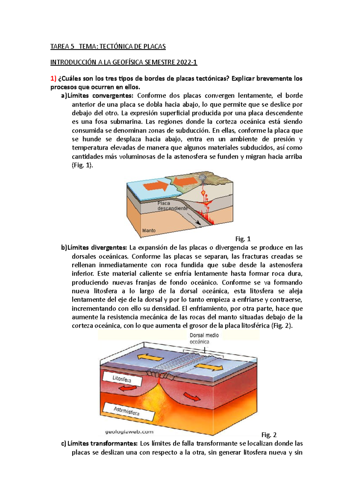 Tarea 5. Cuesrionario Tectonofisica - TAREA 5 TEMA: TECTÓNICA DE PLACAS ...