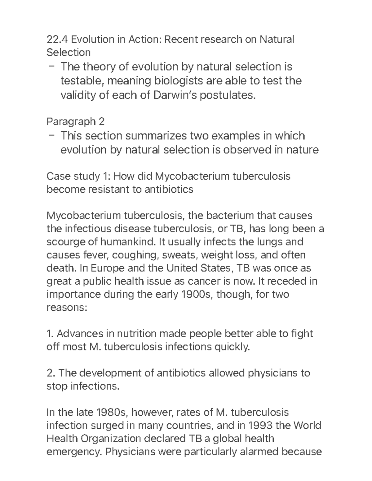 22.4 Evolution in Action: Recent research on Natural Selection - – – 22 ...