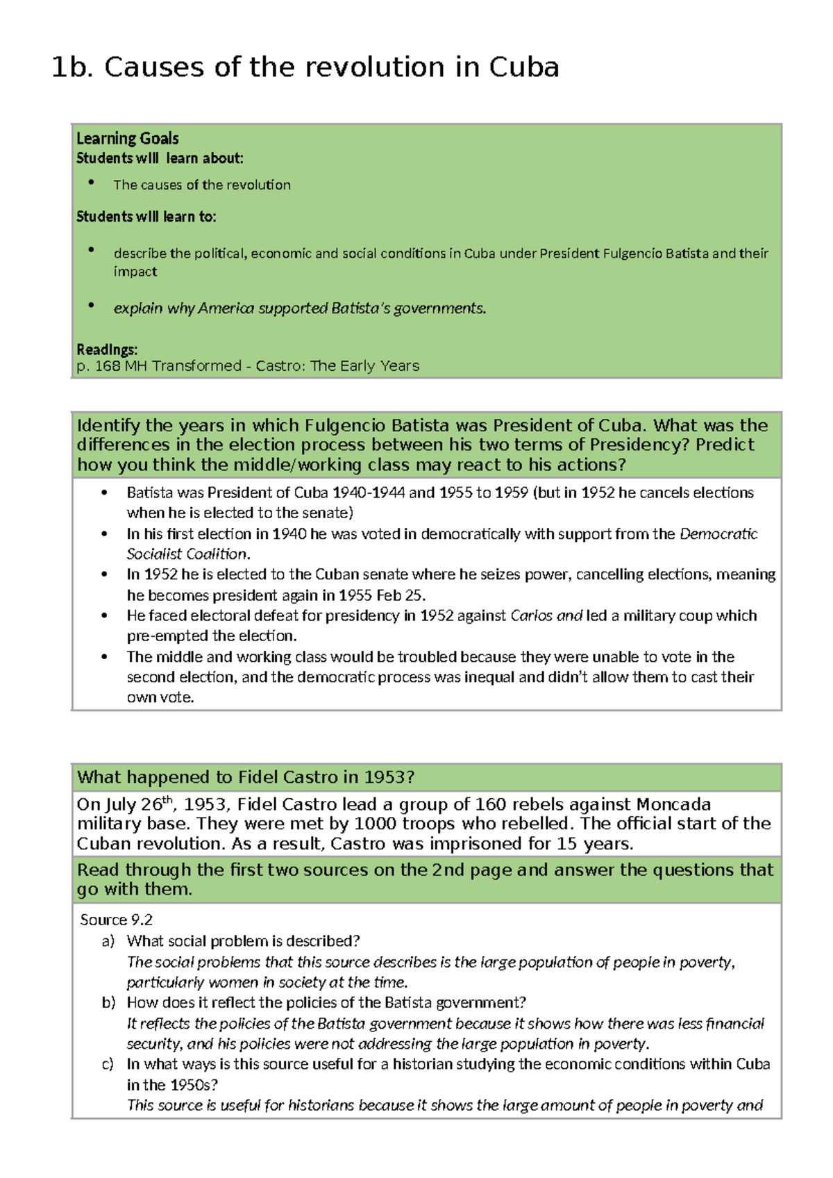 Causes of the revolution in Cuba - 1b. Causes of the revolution in Cuba ...